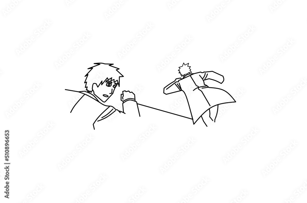 Anime guys running line art drawing Stock Illustration | Adobe Stock