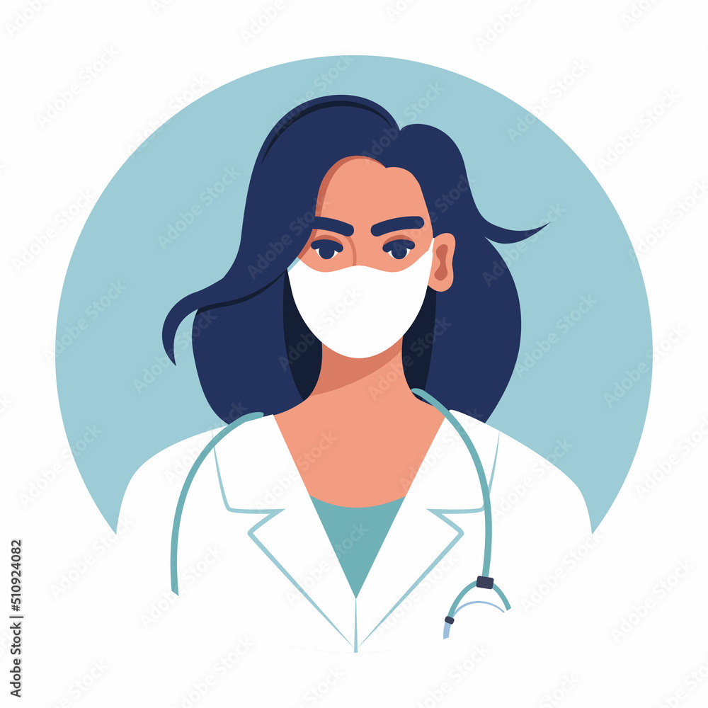 Doctor round avatar. Medicine flat avatar with female doctor. Medical ...