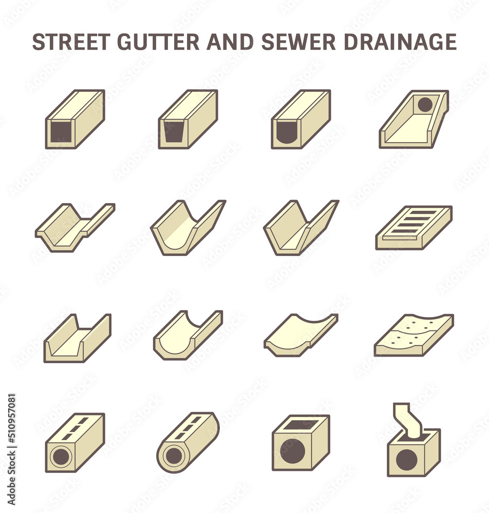 Street gutter and sewer drainage vector icon. Include grate cover ...