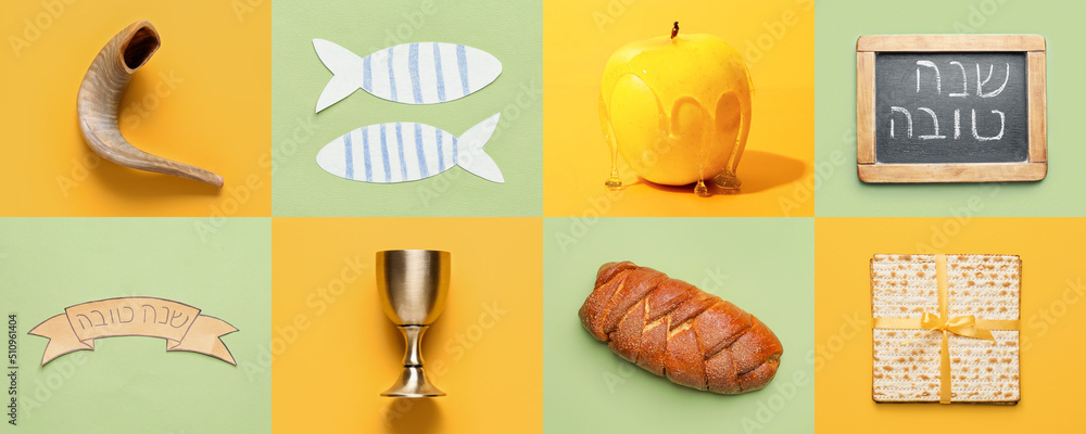 Collage with many traditional Jewish symbols Stock Photo | Adobe Stock