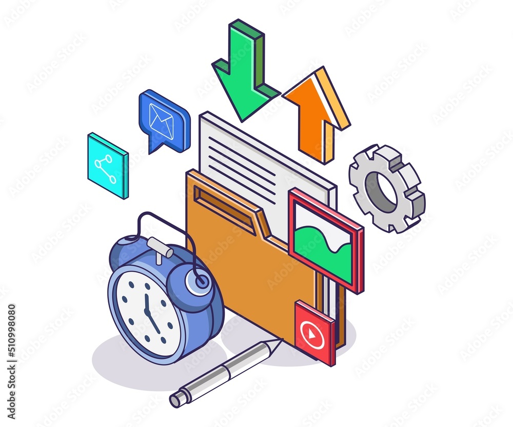 Email data folder and alarm clock Stock Vector | Adobe Stock
