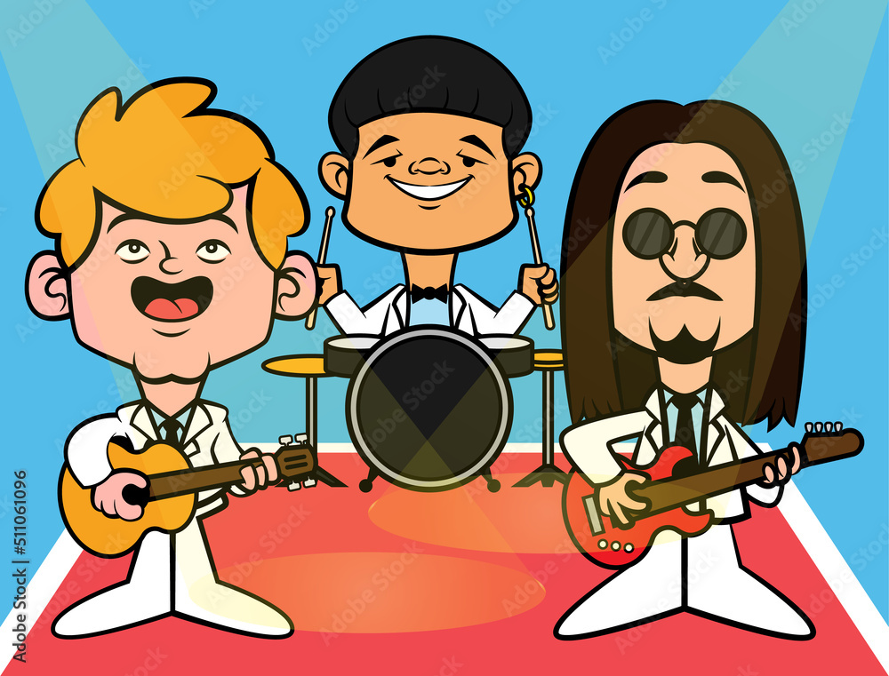 Cartoon illustration of group band wearing formal wear uniform and ...