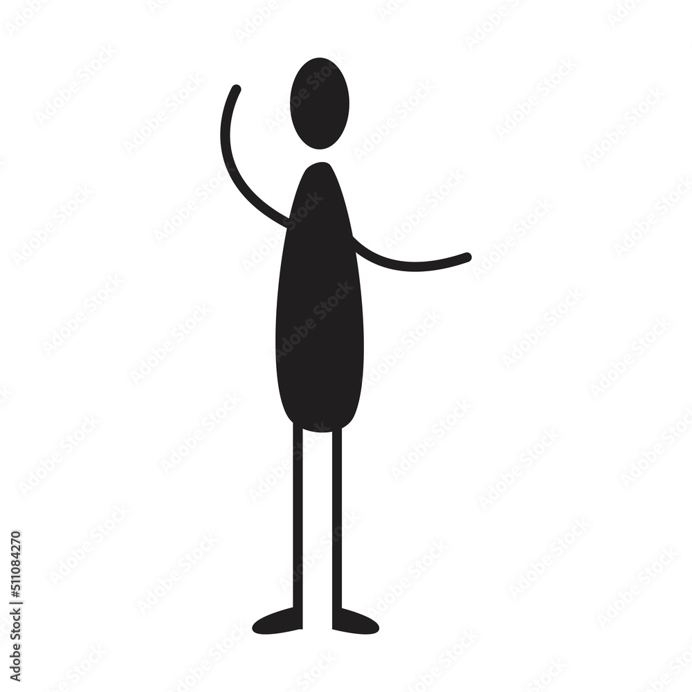 Vector de Stock Stickman figure symbol with raised hand illustration ...