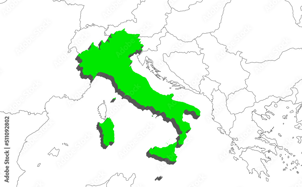 Italy in a map, in three-dimensional 3D form. Beautiful country to ...