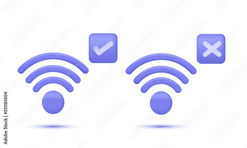 unique 3d wifi check cross marks isolated on background.Trendy and ...