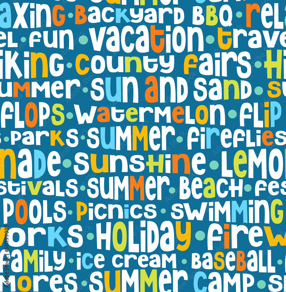 Seamless pattern of summer words. Summer theme typography for ...