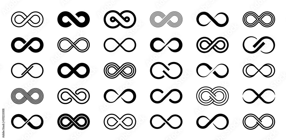 Infinity symbols. Set of infinity icons. Symbols of endless, unlimited ...