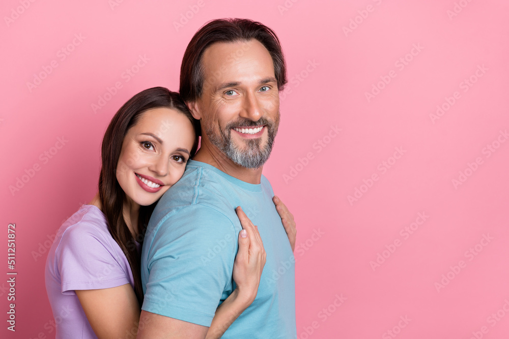 Profile side photo of charming couple hug each other wife support her ...