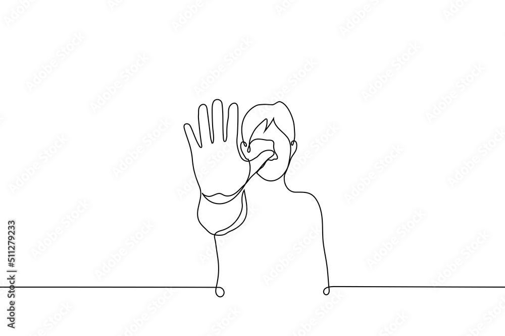 man put his palm forward - one line drawing vector. concept gesture of ...