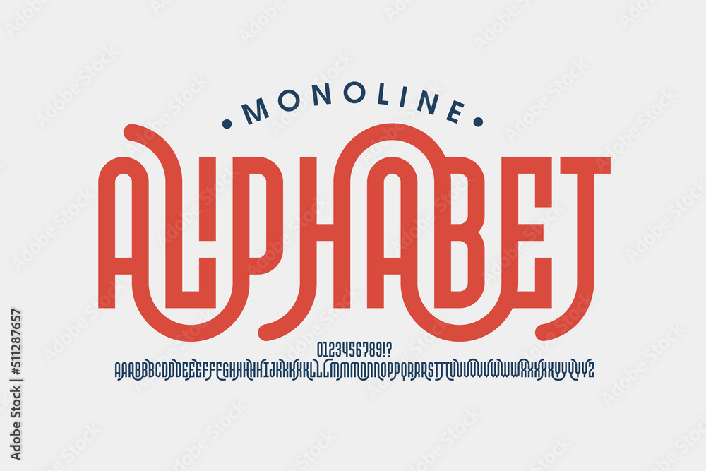 Monoline style font design, set of alphabet letters and numbers vector ...