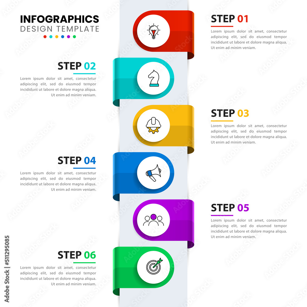 Infographic template. Vertical line with 6 steps Stock Vector | Adobe Stock