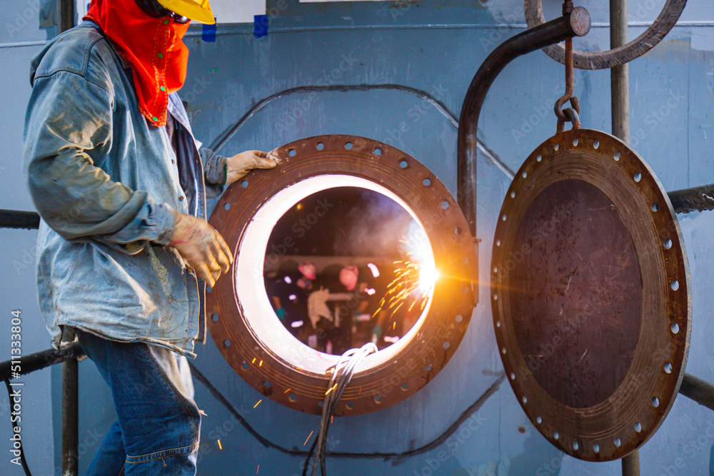 Male worker the tank carbon chemical oil interface area confined space ...