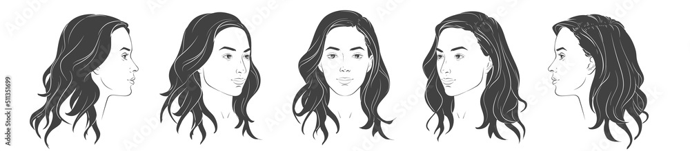 Set of three different angles. Different view front, profile, three ...