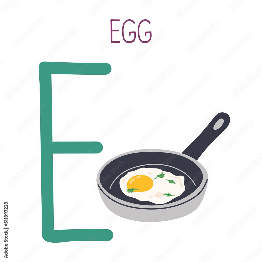 Capital letter E of English childish alphabet with egg. Cute kids font ...