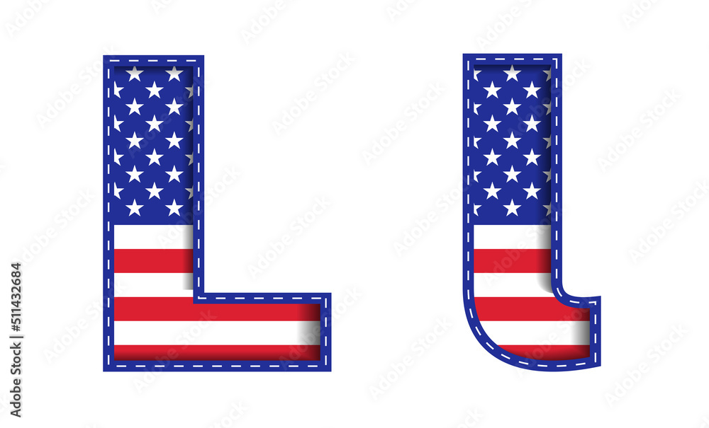 L Alphabet Capital Small Letter USA Independence Memorial Day United ...