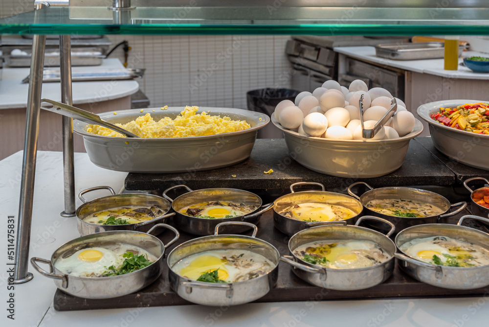 Typical Israeli breakfast buffet at any hotel. Egg buffet with hard ...