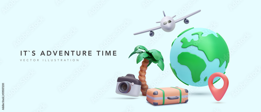 Adventure time concept poster in 3d realistic style with planet ...