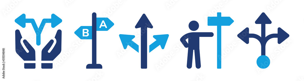 Direction sign vector icon set. Choose option and decision making ...