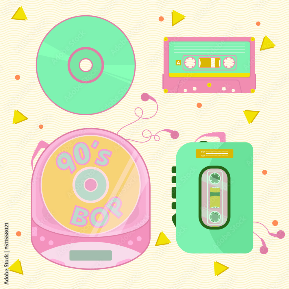 90s Nineties Portable Music Players Cassette Player CD Compact Disc ...