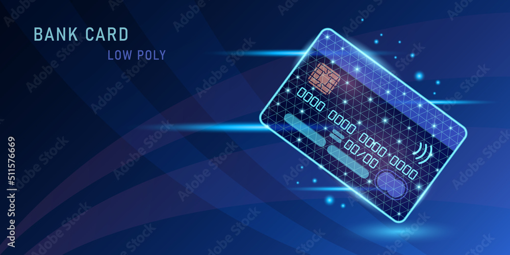 bank card low poly with light effect on dark blue background Stock ...