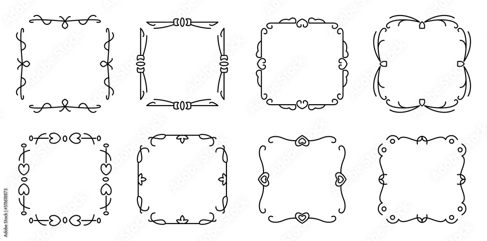 Decorative vintage calligraphic frames set. Floral template for wedding, frame for certificate ...