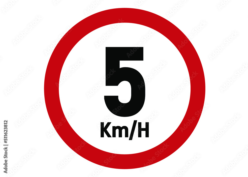Maximum speed limit sign 5km/h. Road sign board in red isolated on ...