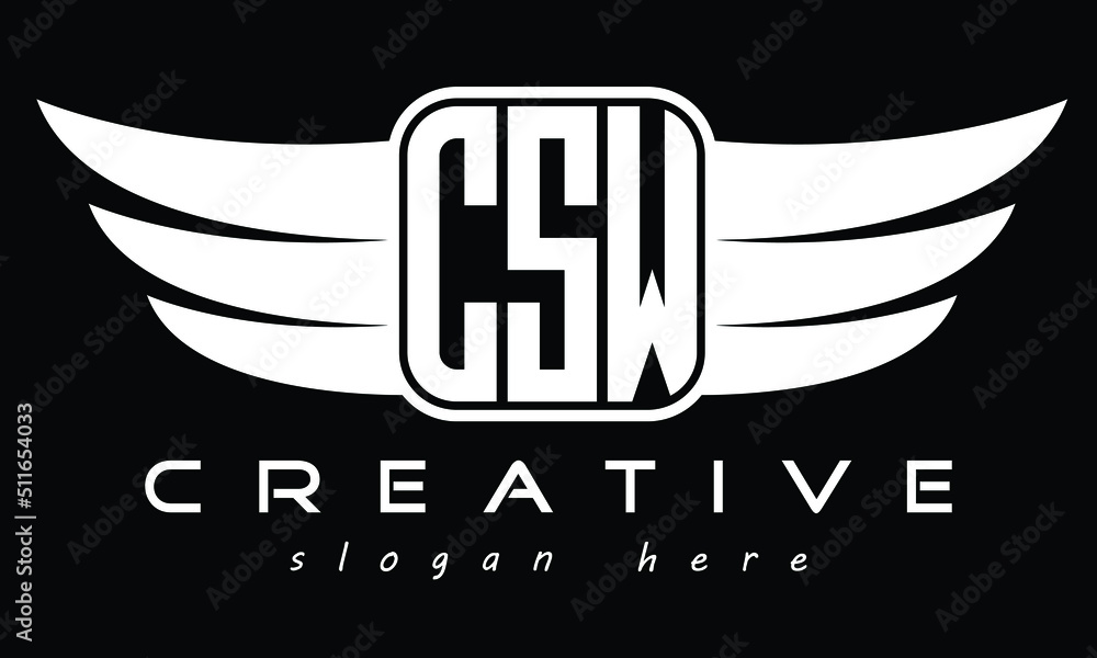 CSW three-letter Wing minimal typography font Monogram emblems flying ...