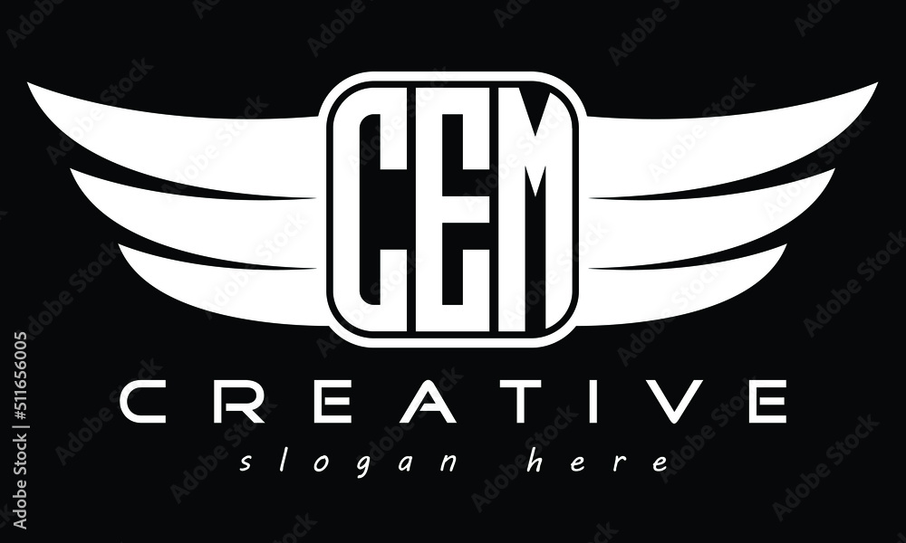CEM three-letter Wing minimal typography font Monogram emblems flying ...