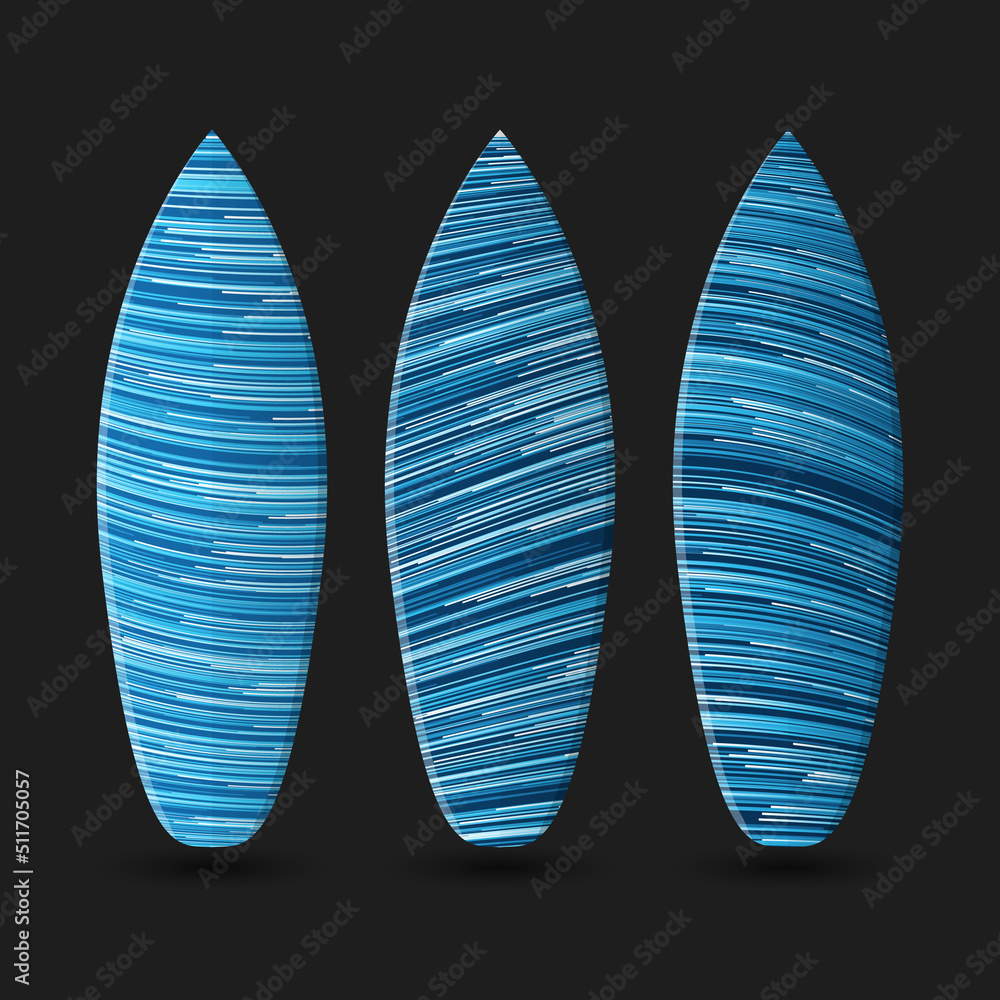 Vector Surfboards Design with Abstract Blue Curving, Wavy Stripes ...