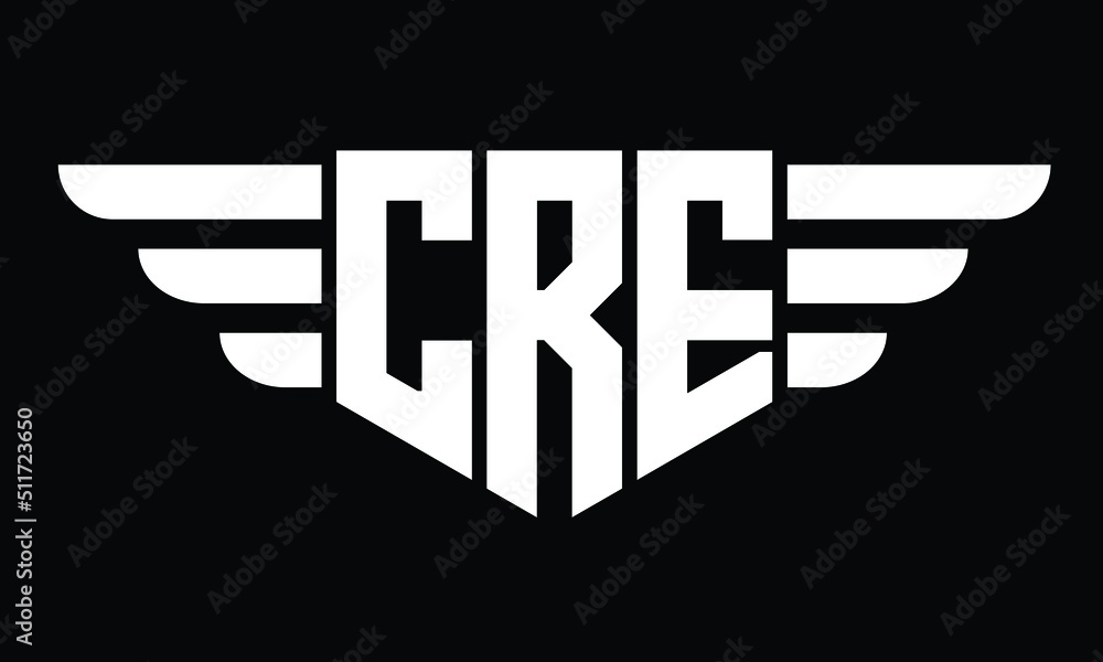 CRE three letter logo, creative wings shape logo design vector template ...