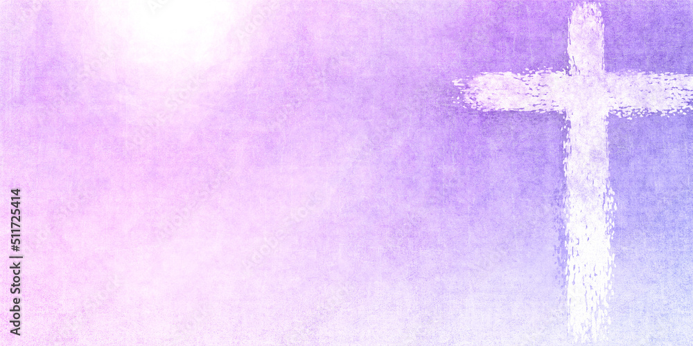 light cross on pink purple textured sun background, ready for your text ...