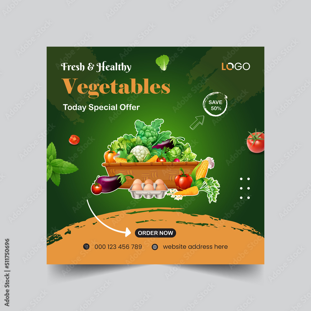 Healthy food fresh and healthy vegetable grocery shop advertising ...