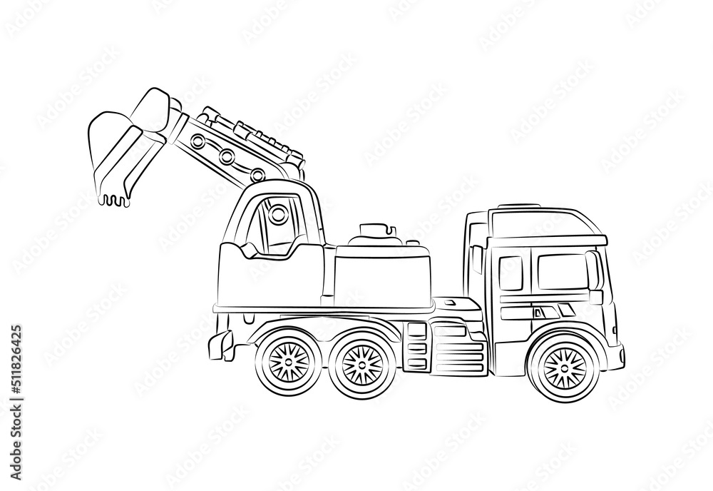 Excavator, side view. Commercial vehicles. Heavy special transport for ...