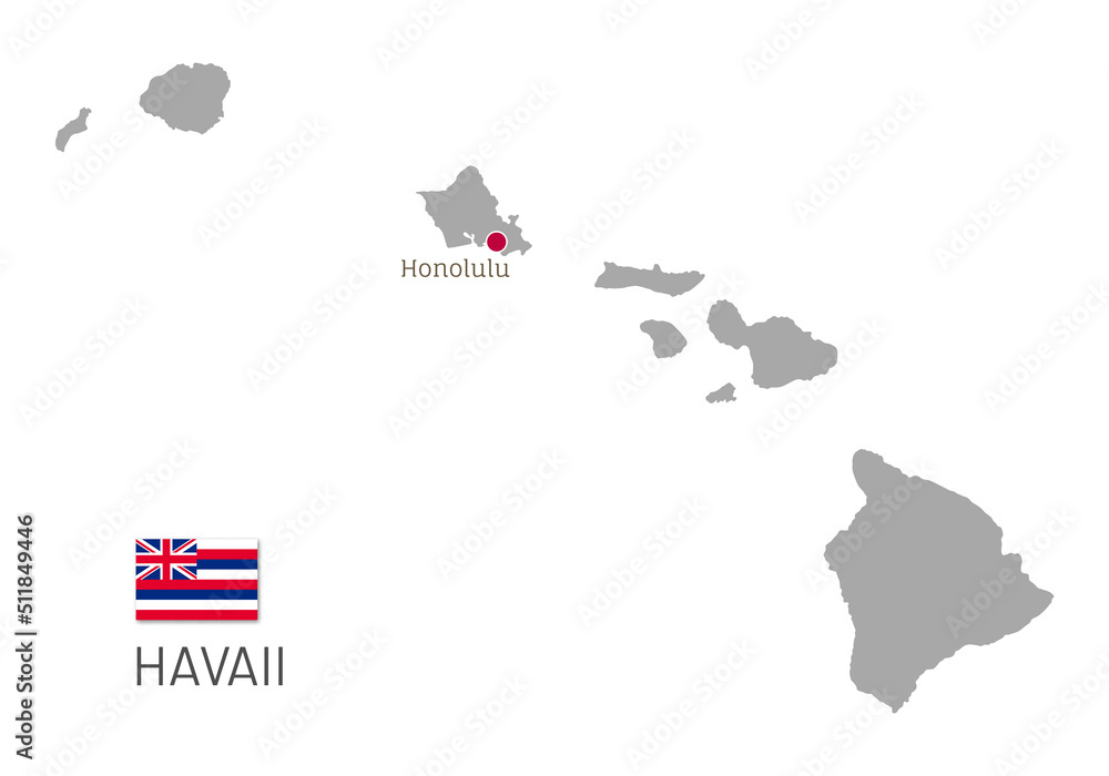 Gray map of Hawaii island USA federal state. Silhouette of Hawaii ...
