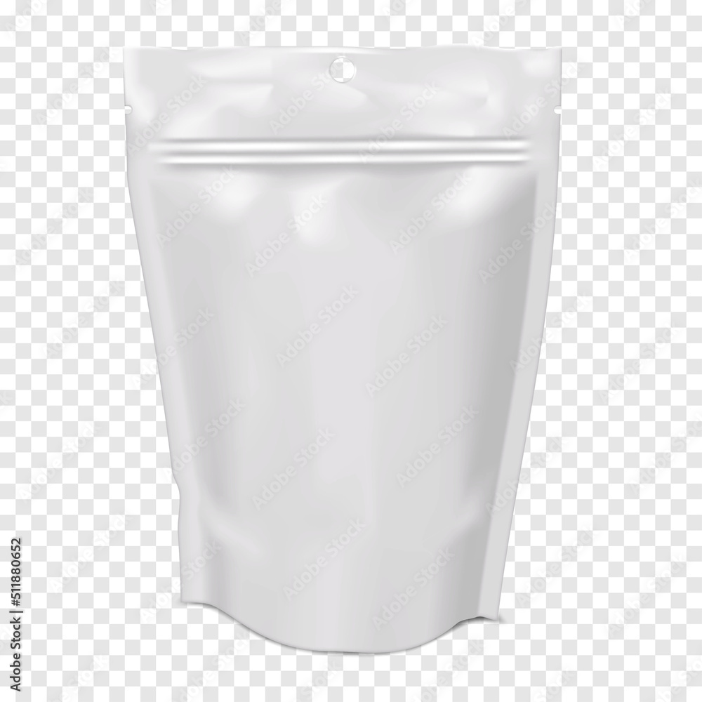 Blank stand-up pouch on transparent background vector mockup. White ...