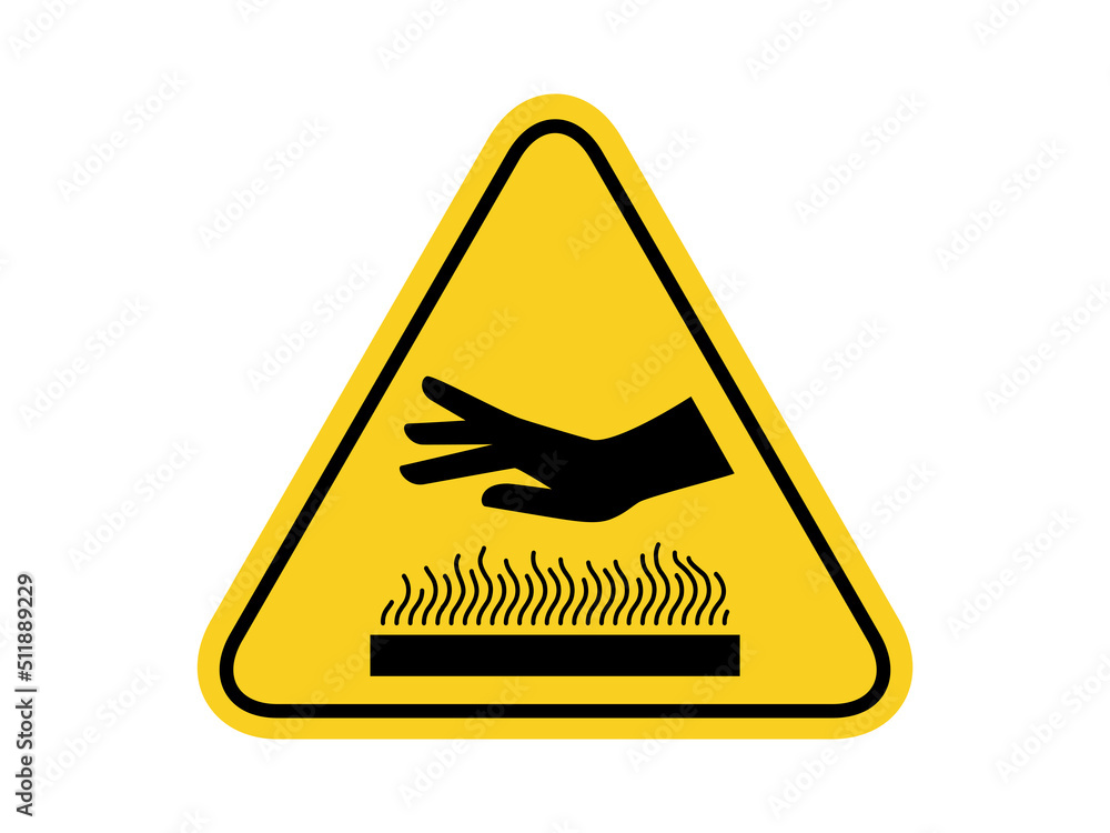 isolated do not touch hand caution, common hazardous symbols on yellow ...
