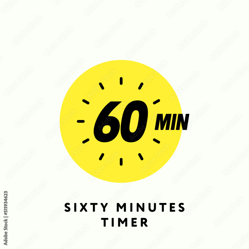 60 Minutes Timer Icon, modern flat design. Clock, stop watch ...