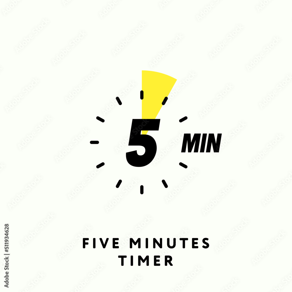 5 Minute Timer Icon, modern flat design. Clock, stop watch, chronometer ...