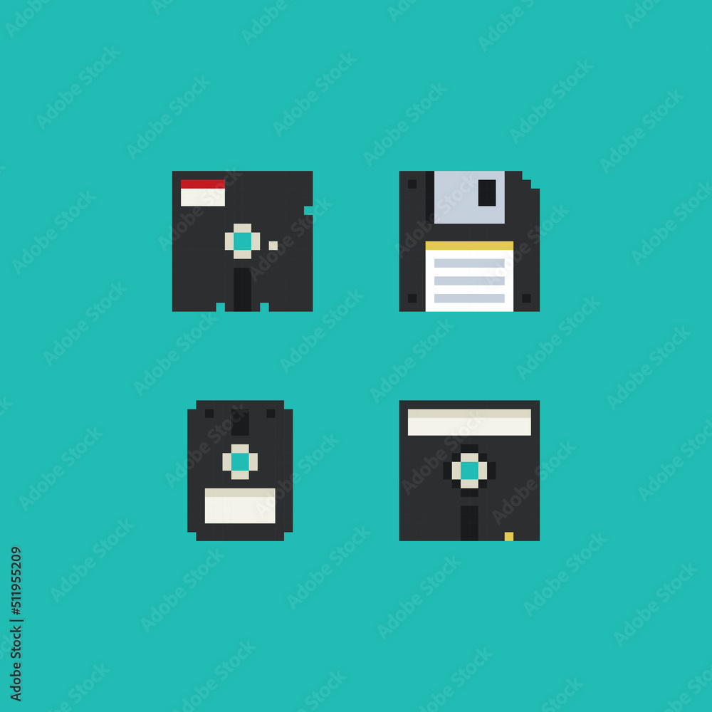 Floppy disk save icon set. Pixel art 8 bit retro. Video game vintage ...