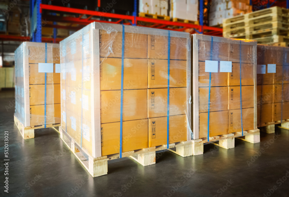 Packaging Boxes Stacked Wrapped Plastic Film with L-shape Pallet ...