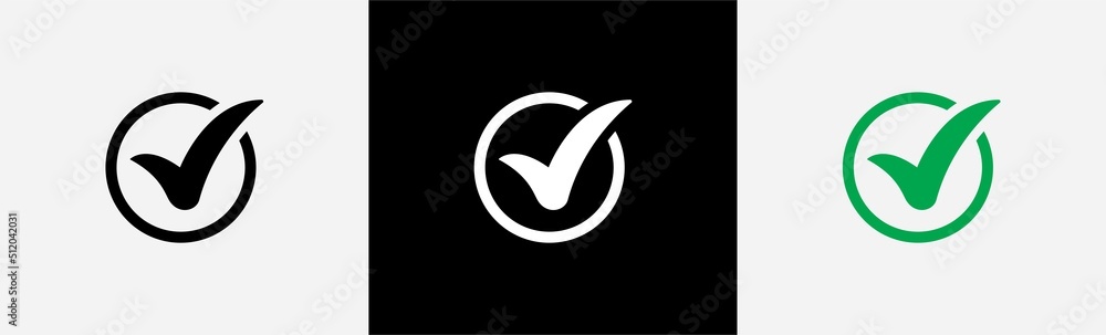 Check mark icon. Circle tick approved symbol. Green tick sign, vector illustration Stock Vector ...