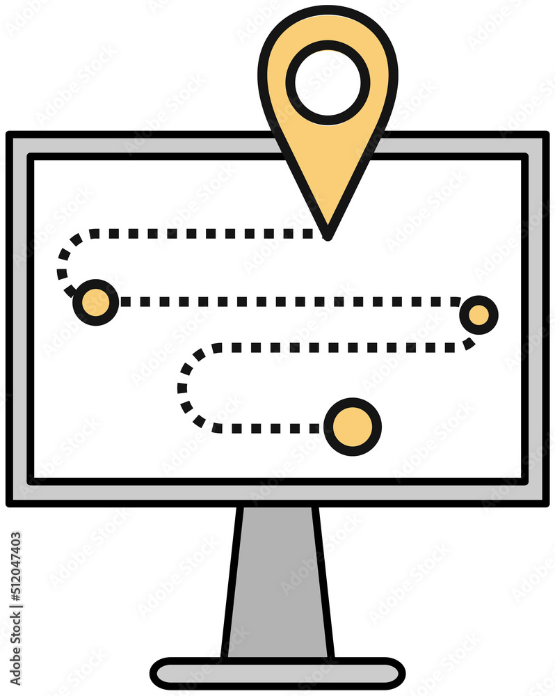 Computer program for navigation. Flat scheme of terrain with marks ...