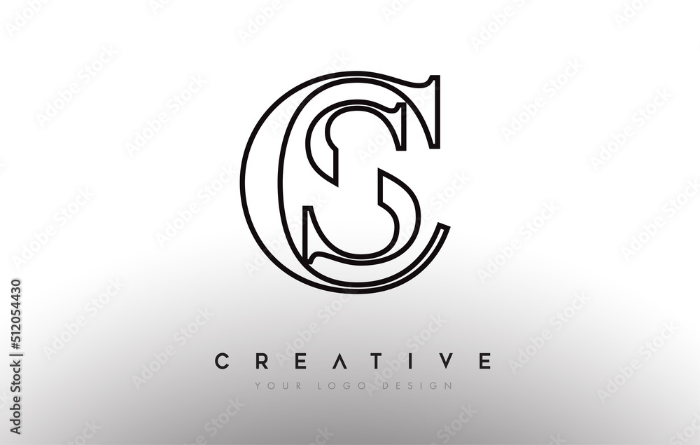 SC letter design logo logotype icon concept with serif font and classic ...
