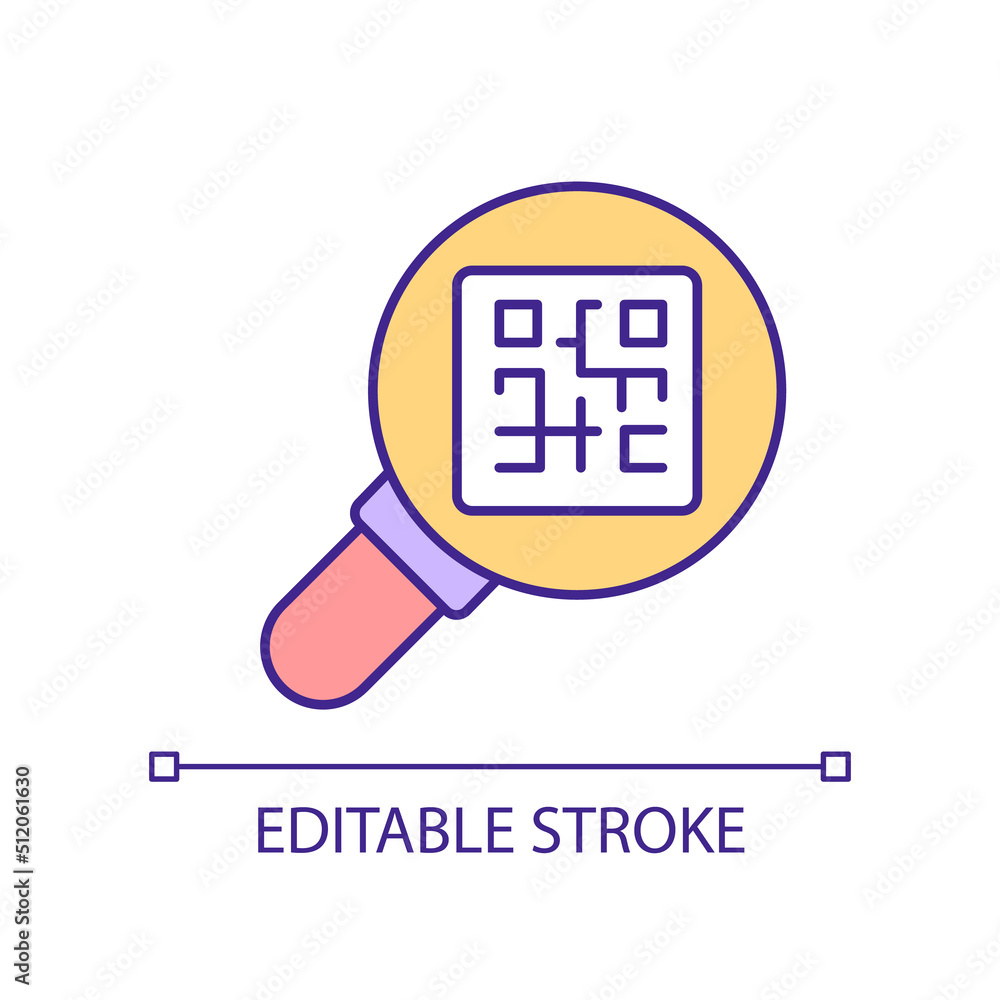 QR code scanning RGB color icon. Identify quick response code ...