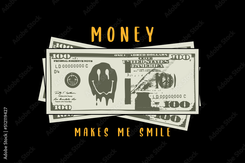 Dollar banknote with emoji smile that melts and dripping, illustration ...