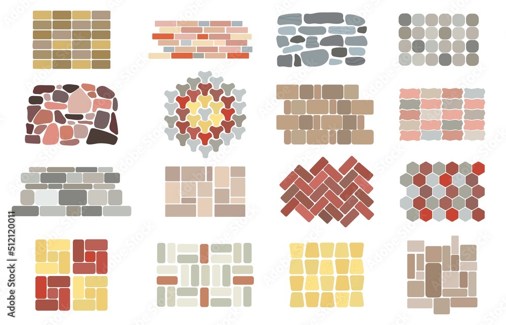 Stone paving tiles. Garden paved floor, pavement stones textures. Tile ...