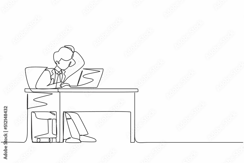 Continuous one line drawing male manager working on computer laptop ...