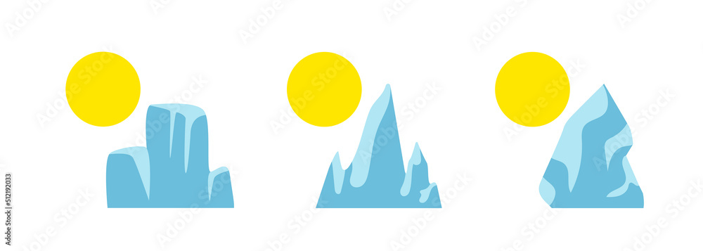 Sun and ice. Melting glaciers. Vector clipart isolated on white ...