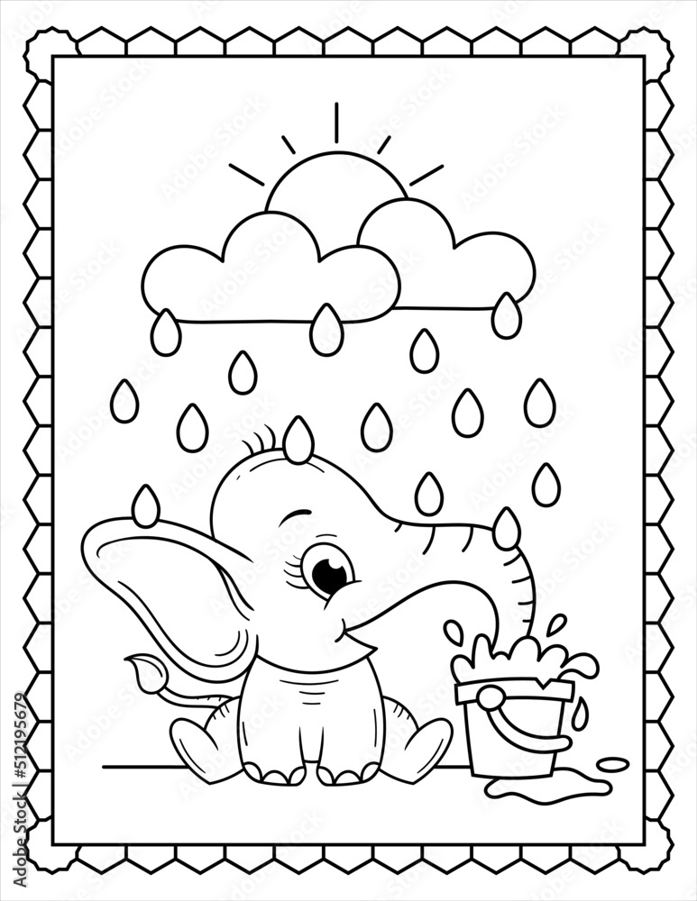 Baby Elephant cartoon funny coloring page for kids. coloring and ...