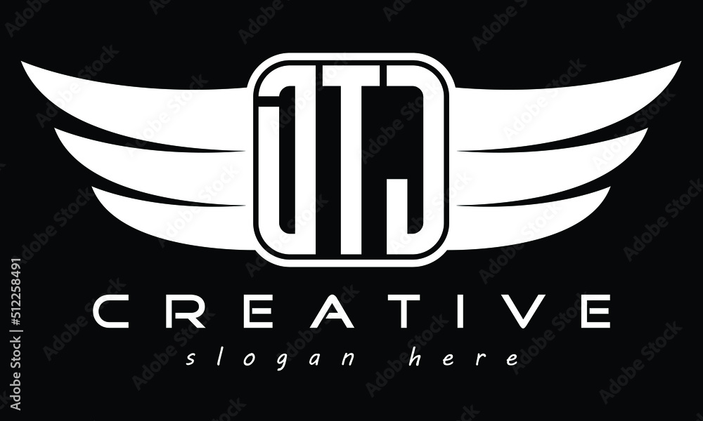 DTJ Three letter Wing minimal typography font Monogram emblems flying ...
